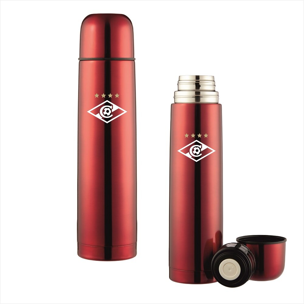 Термос стальной красный 1л с символикой ФК Спартак Москва, 1 шт