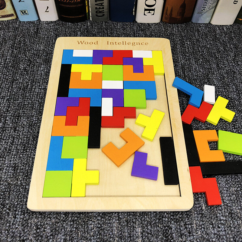Деревянная головоломка Tetris для детей - Образовательная игрушка монтессори для раннего развития, набор из 12 элементов
