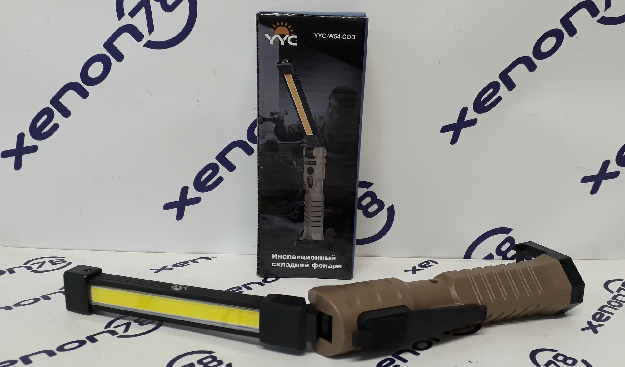 Инспекционный, светодиодный фонарик (складной) YYC-W54-COB 3-х цветный (белый, желтый, красный) с сигнальным огнем (CREE, COB) 7 режимов, встроенный аккумулятор, USB, индикация заряда, магнит + крючок + клипса - 1 шт