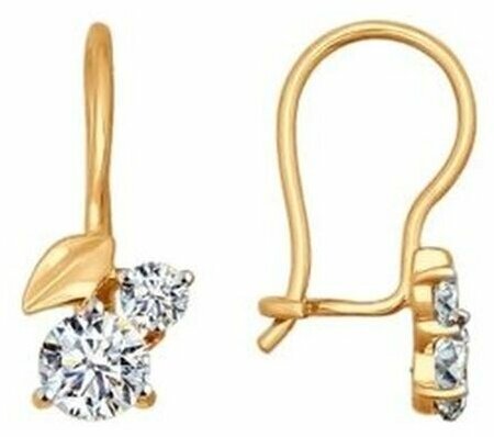Серьги, красное золото, 585 проба, фианит