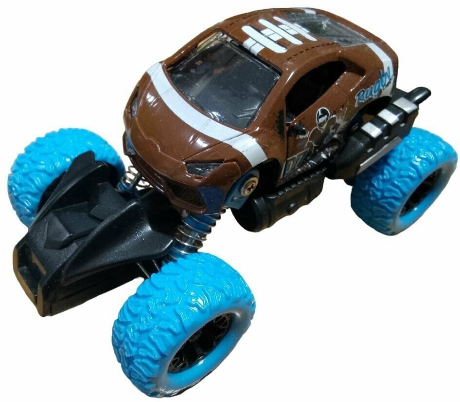 Wincars Машинка с больш. колёсами инерц. метал 13 см,(коричневая-синие колеса) YK-2205