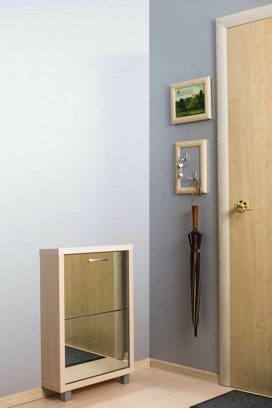 Шкаф обувной Люкс, Дуб молочный 2 ссекции, фасад зеркало