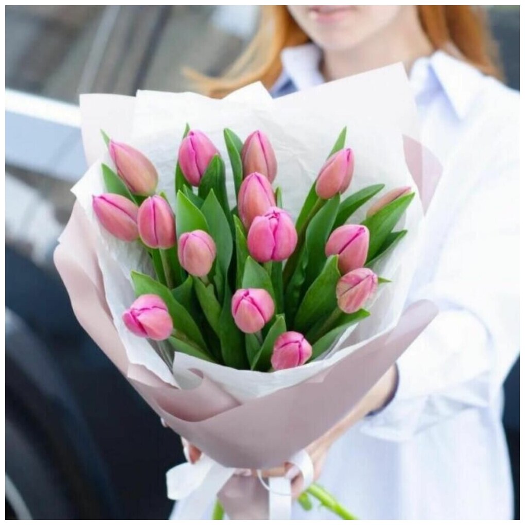 Букет Well Flowers, тюльпаны, круглый, 45см, 15шт свежий букет цветов