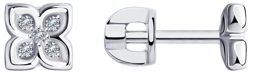 Серьги пусеты, белое золото, 585 проба, бриллиант