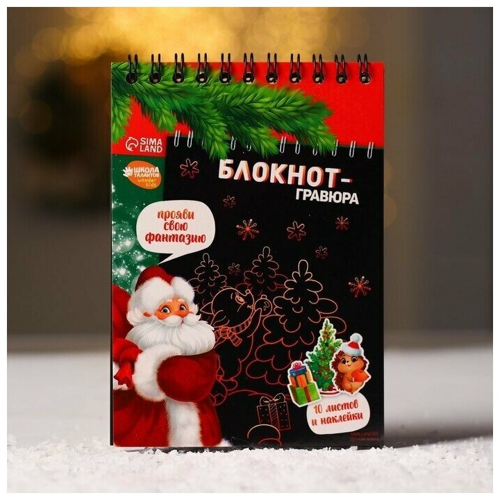 Блокнот-гравюра С Новым годом! 10 листов, лист наклеек, штихель
