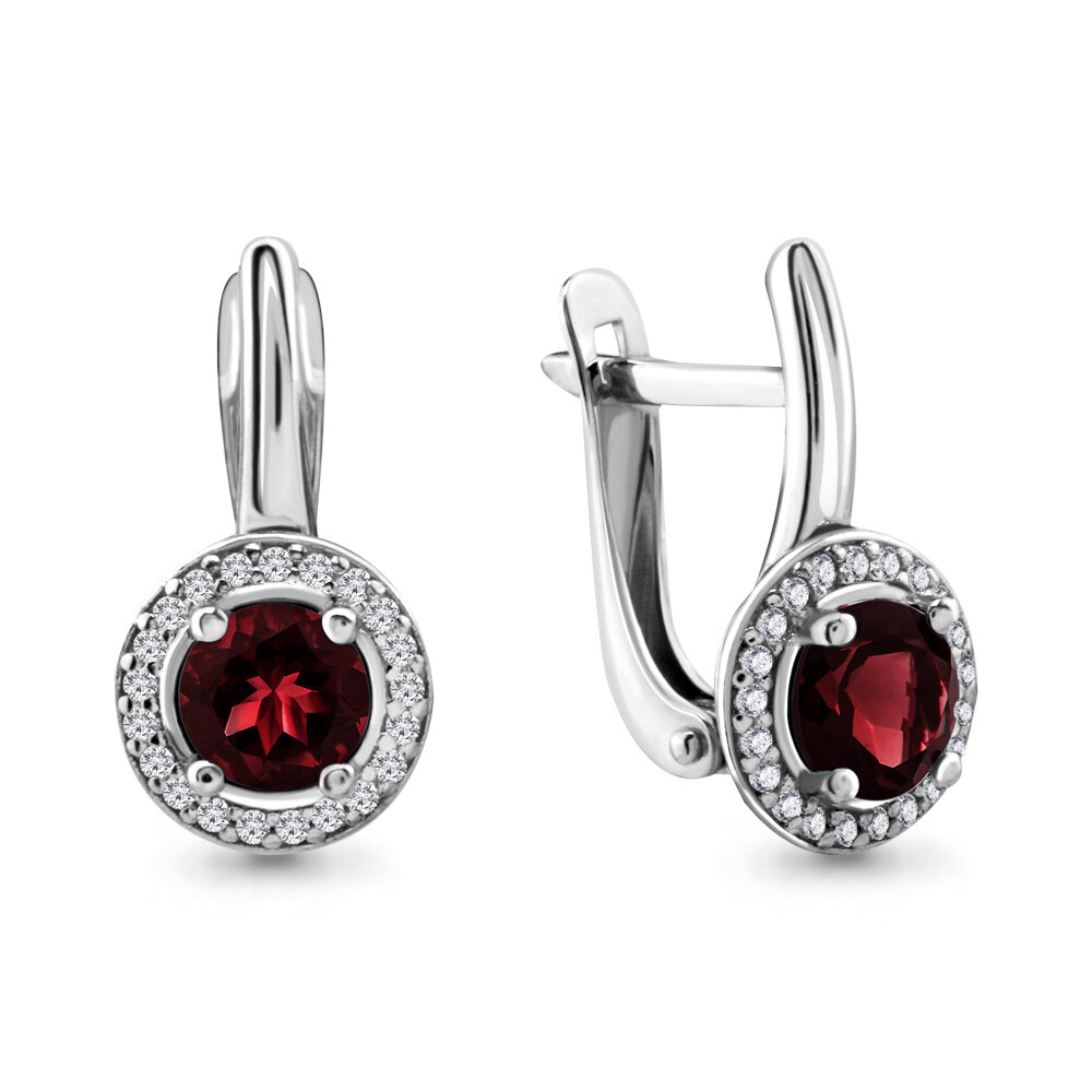 Серьги, серебро, 925 проба, гранат, фианит