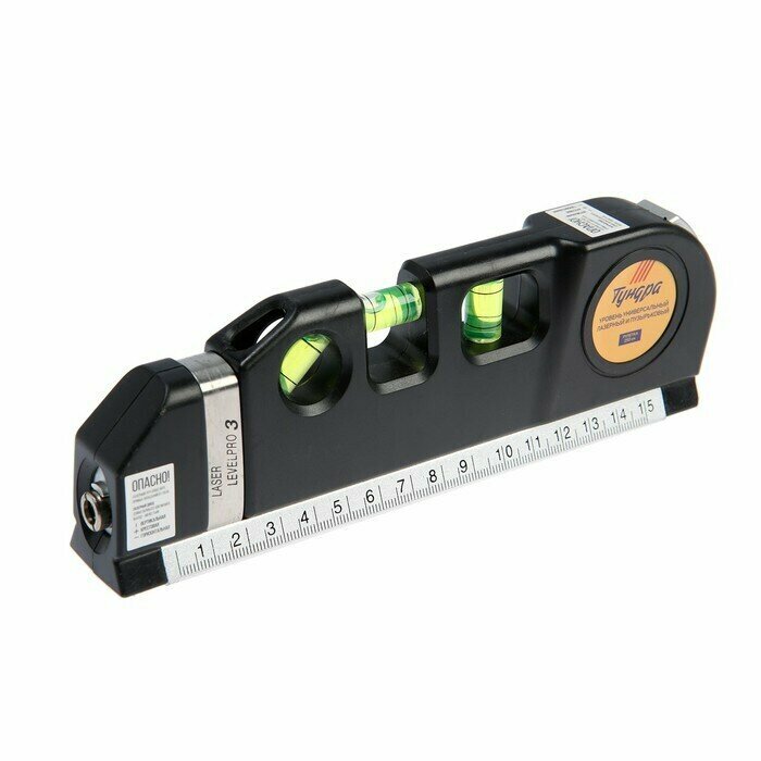 Уровень универсальный 4 в 1 тундра, лазерный, пузырьковый, рулетка 2.5 м, линейка 150 мм
