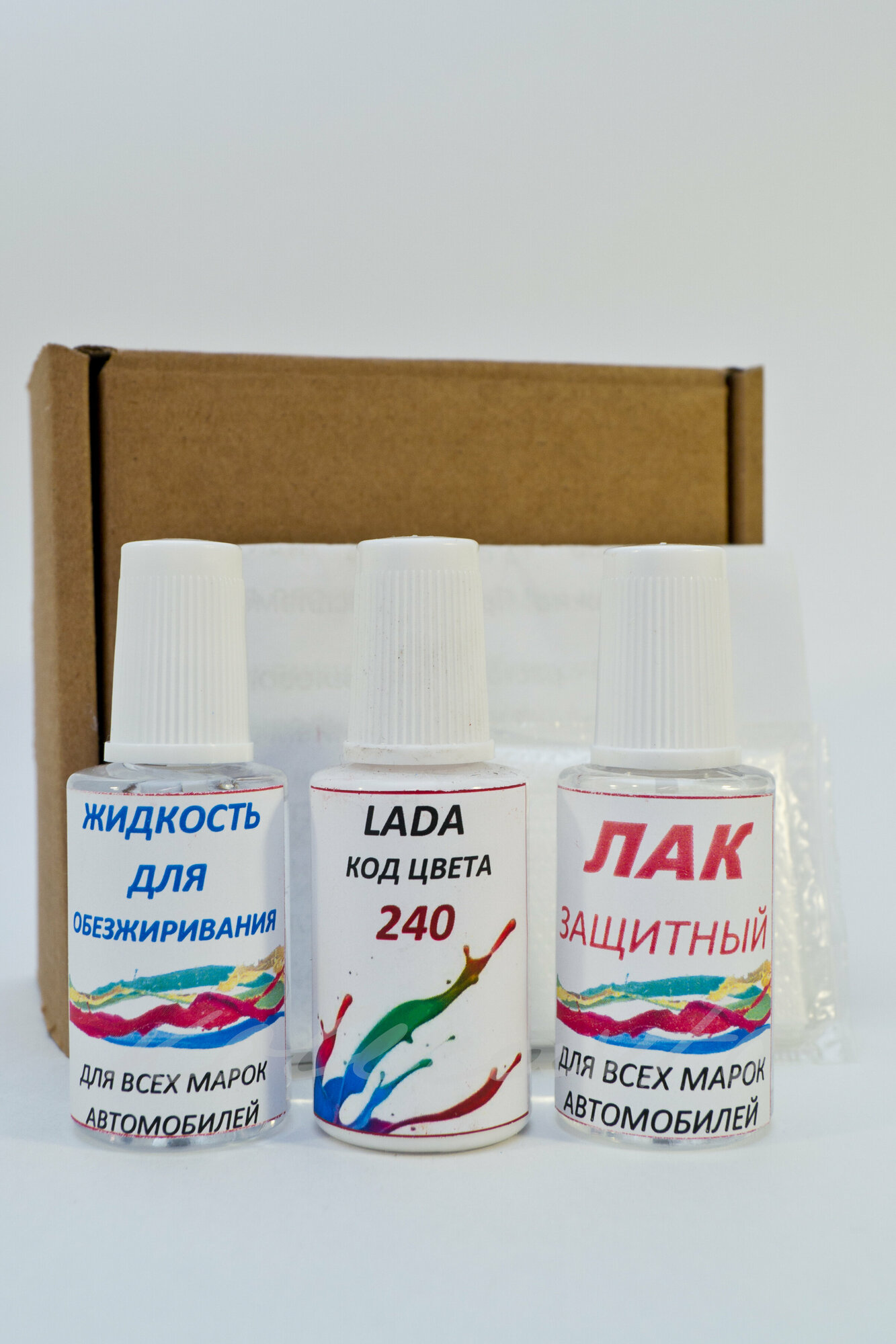 Подкраска для сколов во флаконе с кисточкой 240 для LADA Белое облако, Белый, краска+лак+обезжириватель 3 предмета