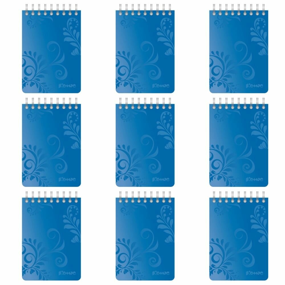 Комус Блокнот Русская серия, А7, 50л, евроспираль, синий, клетка - 9 шт