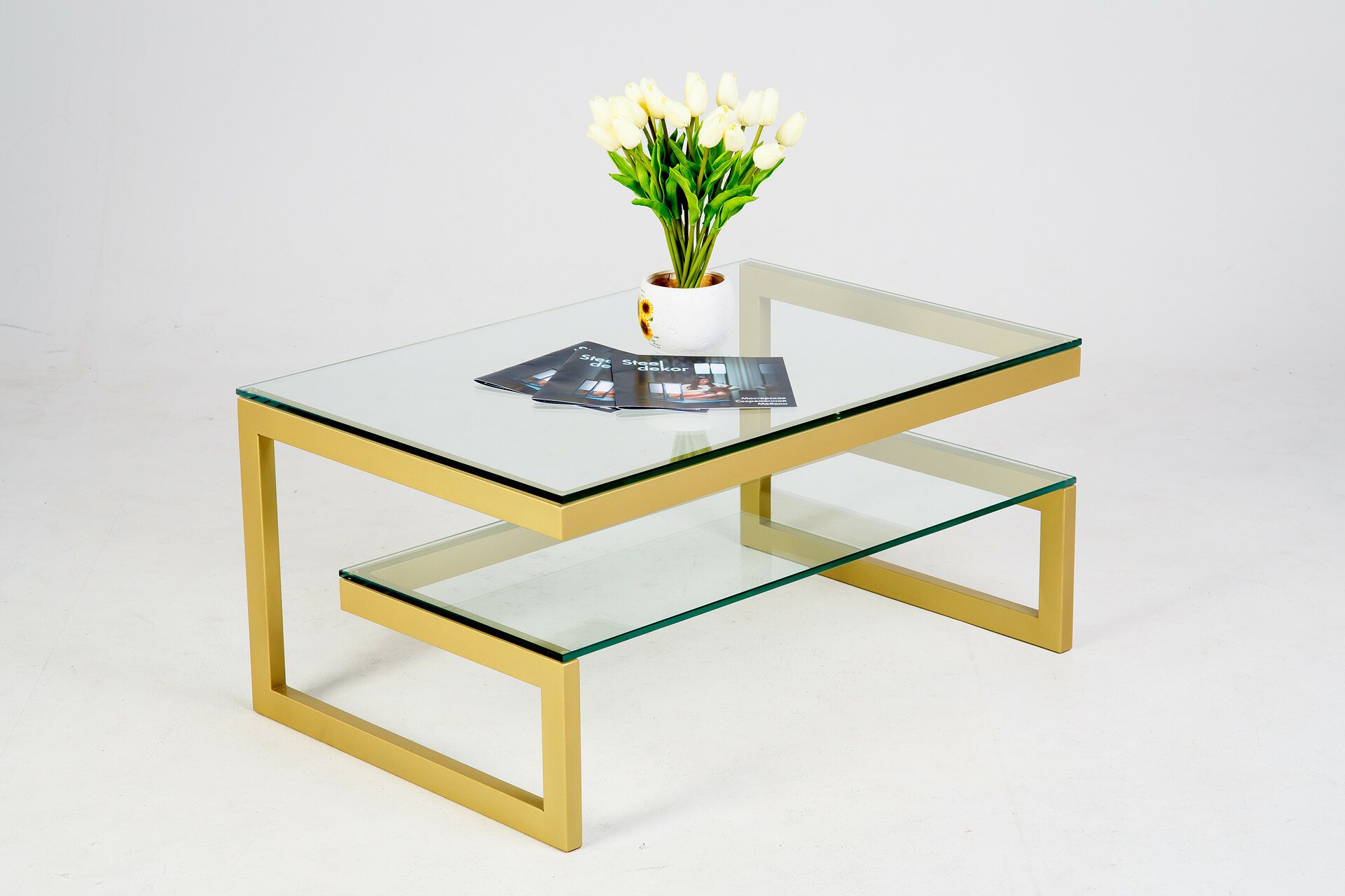 Стол журнальный Steel Dekor, для гостиной GiGi, 90х60х42, со стеклом и полкой