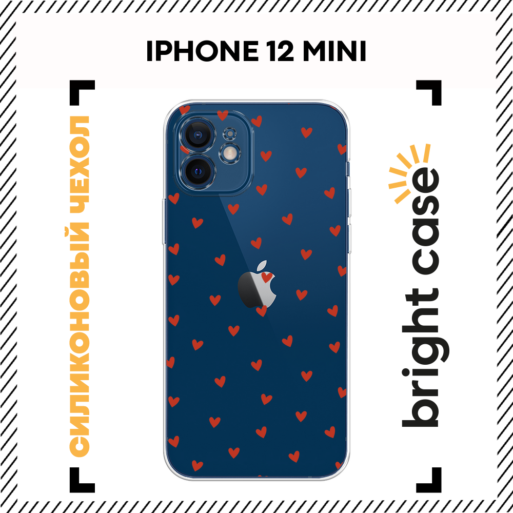Чехол на Apple iPhone 12 Mini / Айфон 12 mini с принтом Прозрачный с сердечками, прозрачный