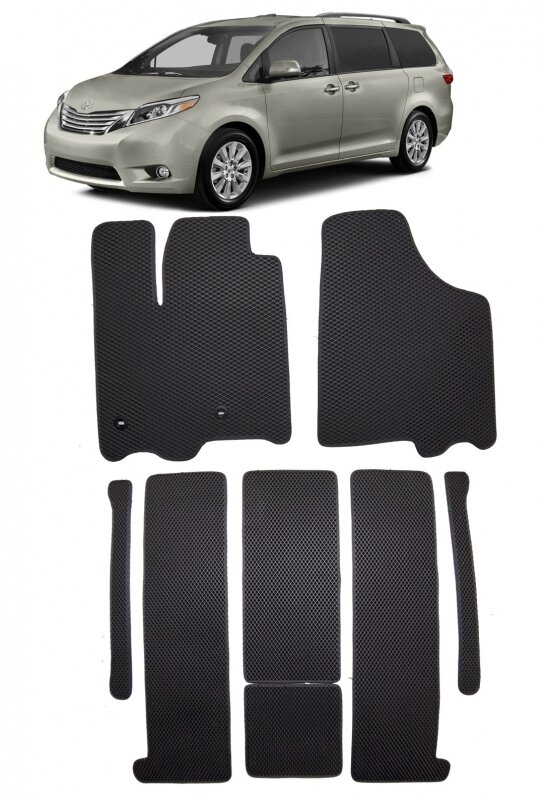 Ева коврики Toyota Sienna III 7мест 2010 - 2020/ Ева ЭВА сота/ цвет Серый c черной окантовкой / EVA Smart / коврики в салон автомобиля Тойота