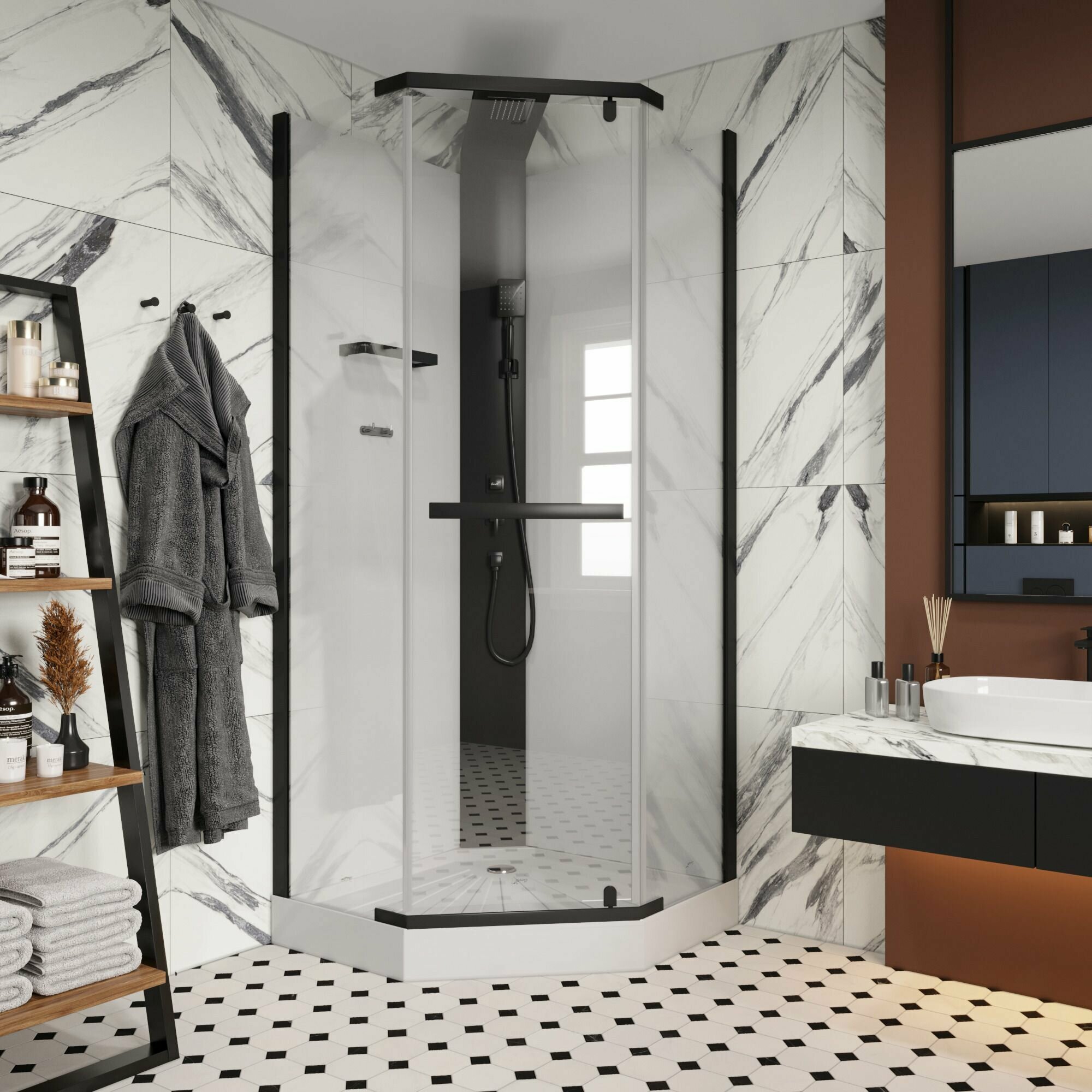 Душевая кабина Ceruttispa "CHIKA" 901B, универсальная сборка, низкий поддон, белая полка