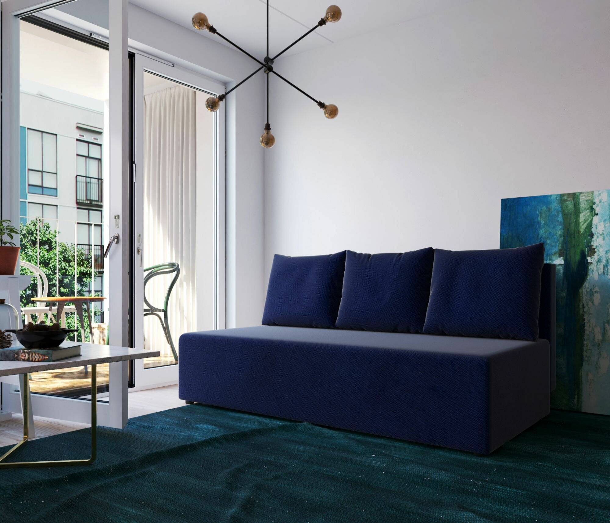 Диван-кровать DiHall "Каир", прямой, еврокнижка, велюр, тёмно-синий, 200x80х86 см