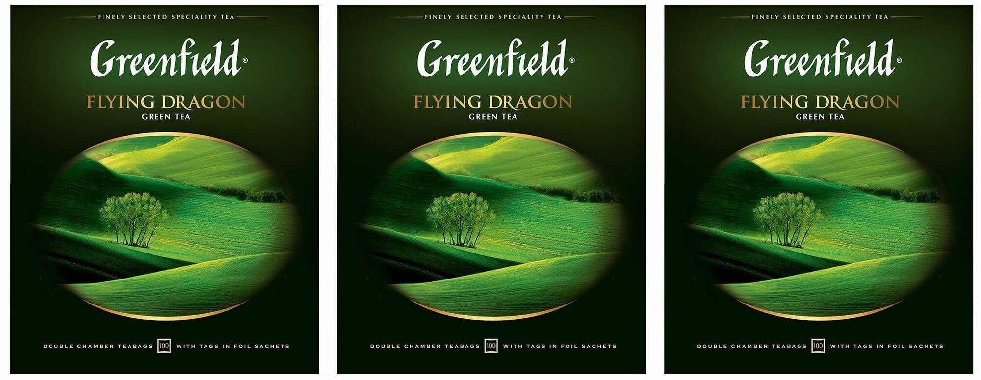 Greenfield Чай зеленый Flying Dragon, 100 пакетиков, 3 уп