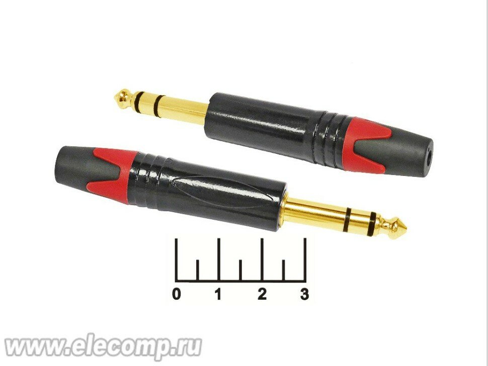 Разъем AUD 6.3 штекер стерео gold красный LAIHE-JS