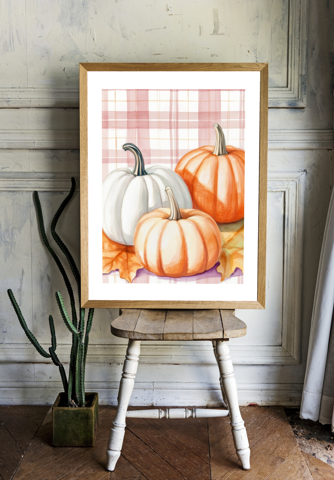 Постер "Осенние тыквы на фоне" 50x70 в раме