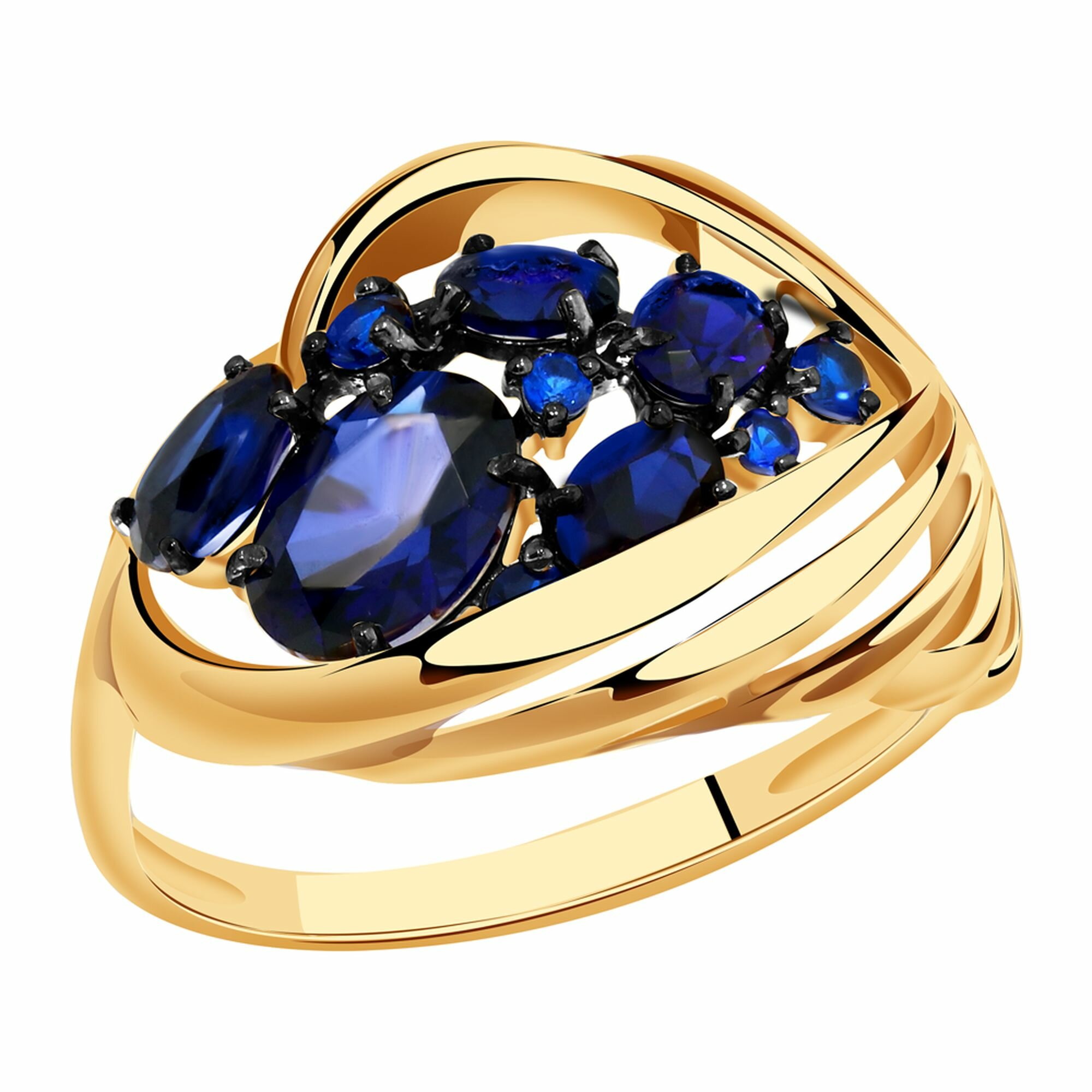 Кольцо, красное золото, 585 проба, фианит, сапфир синтетический