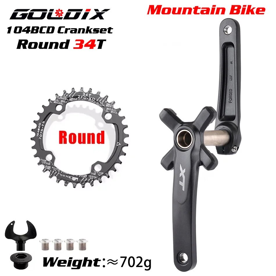 Велосипедный Кривошип XT 104BCD MTB велосипед Кривошип цепь велосипед 170 мм 175 мм черный круглый Овальный 32T 34T 36T 38T Алюминиевый сплав с дном