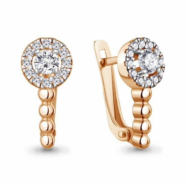 Серьги, серебро, 925 проба, золочение, фианит