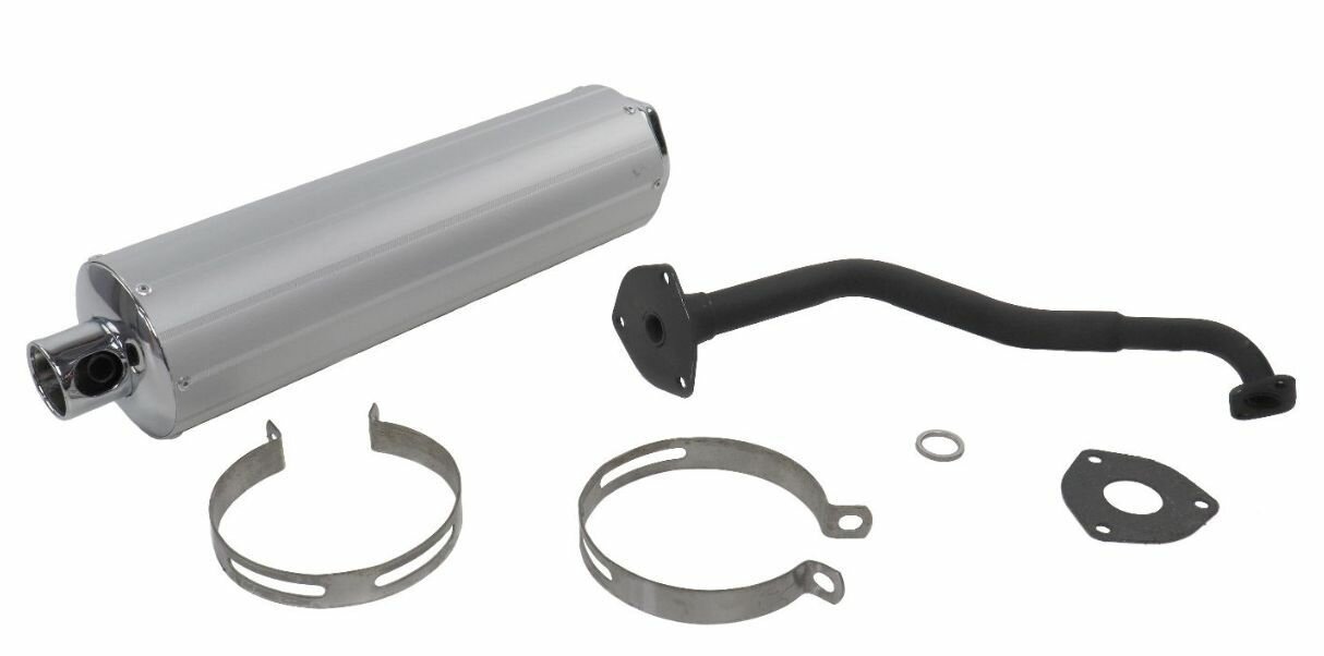 Глушитель 4х так. QT-10 (430 мм) (+ колено(1809) + 2 хомута с резинками+прокладка+кольцо)