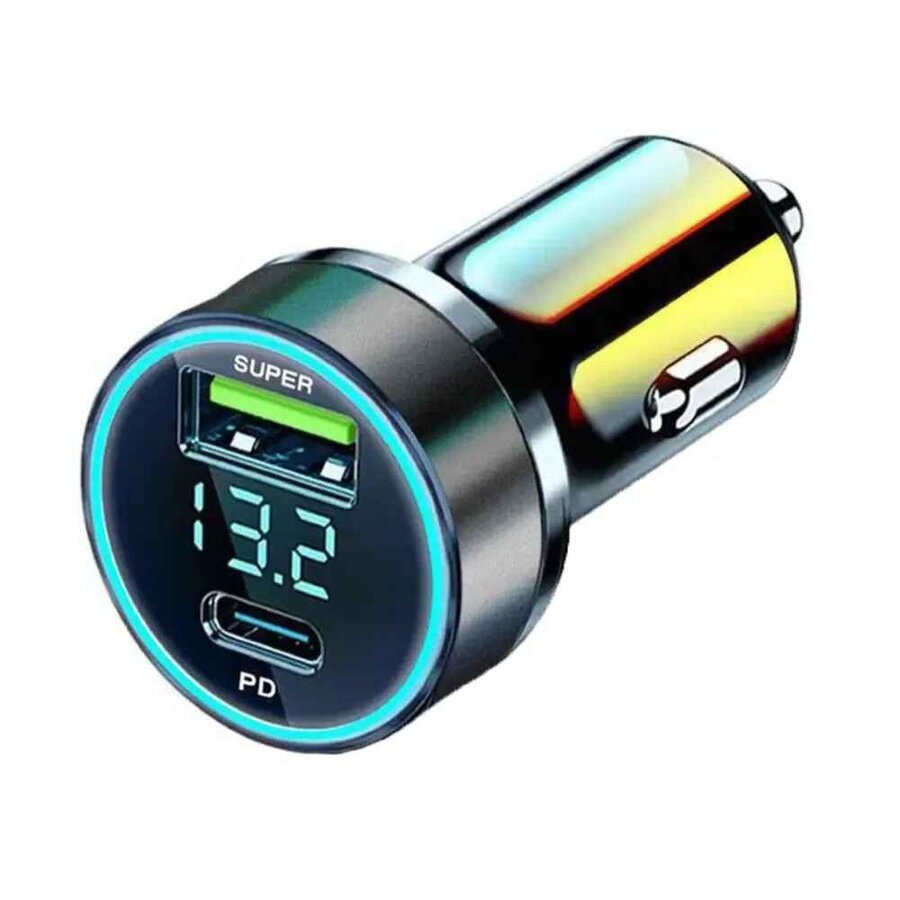 Блок питания AUTO TDS TS-CAU70A TypeC PD 20W, USB QC3/0, вольтметр (4000 mA)