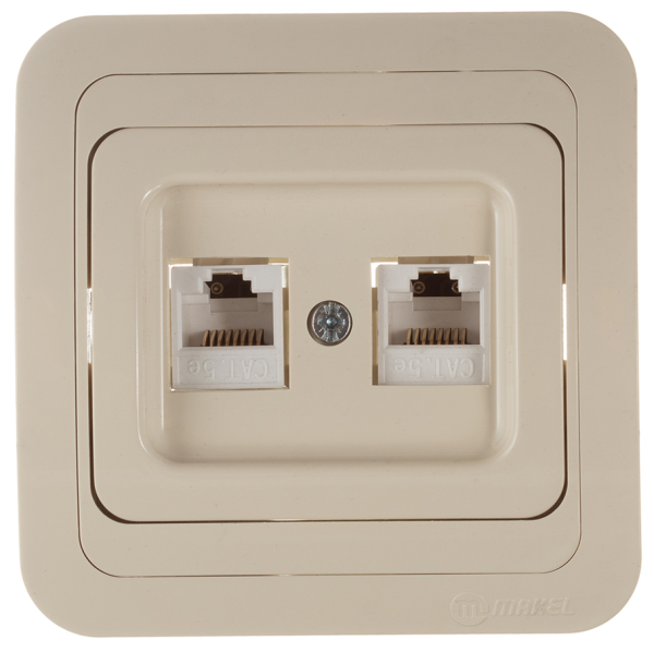 Розетка 2-я интернет RJ45 крем Makel Mimoza 25036