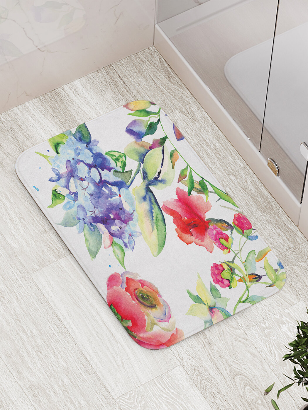 Коврик для ванной комнаты, туалета "Акварельные цветы" противоскользящий, 52х77 см, JoyArty