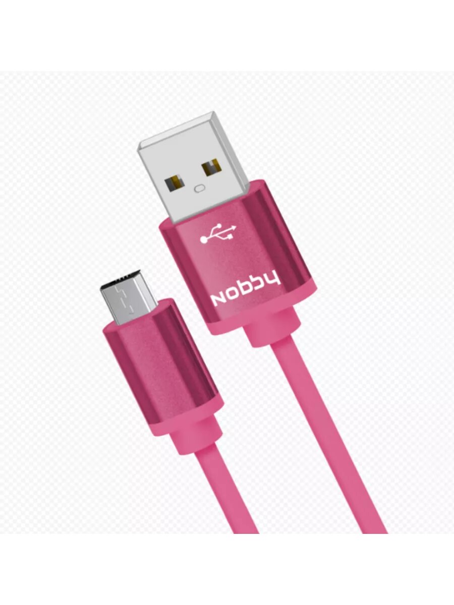 Кабель для зарядки Nobby Practic, microUSB, розовый, длина 1 м