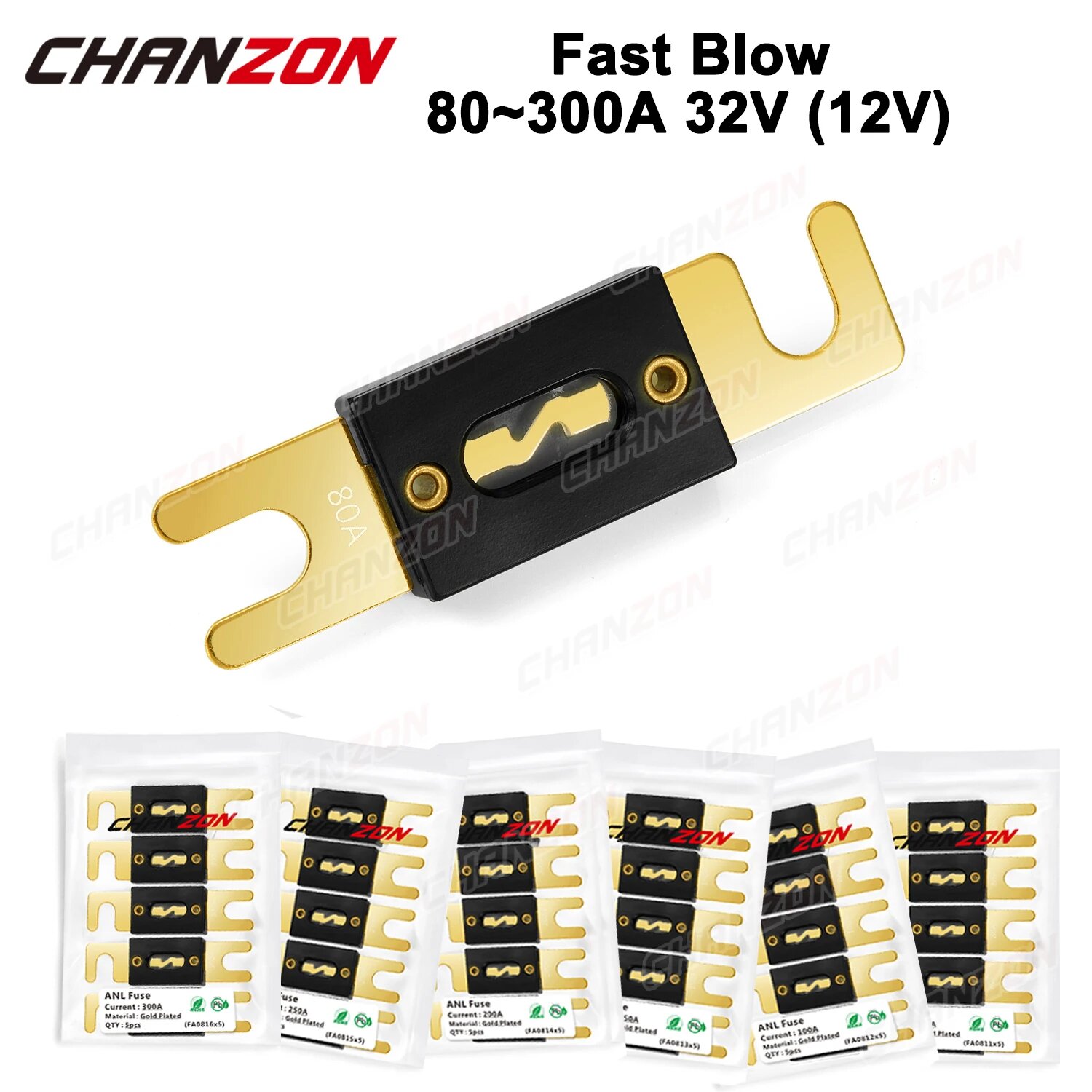 5 шт. золотистые автомобильные предохранители CHANZON ANL 80-300A 150A