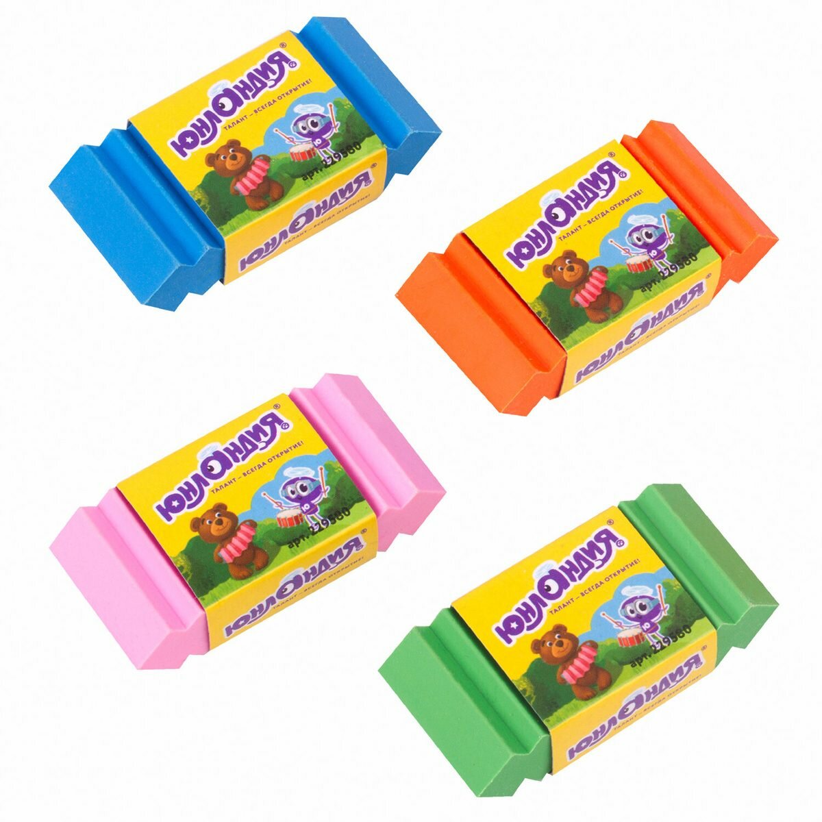 Ластик Юнландия "Юнландик-музыкант", 54х25х13мм, разные виды (229580), 24шт.