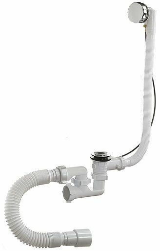 Сифон для ванны 1 1/2 40 регулир, п/а, с переливом и гиб. тр. 40/50 А-27089 (О)