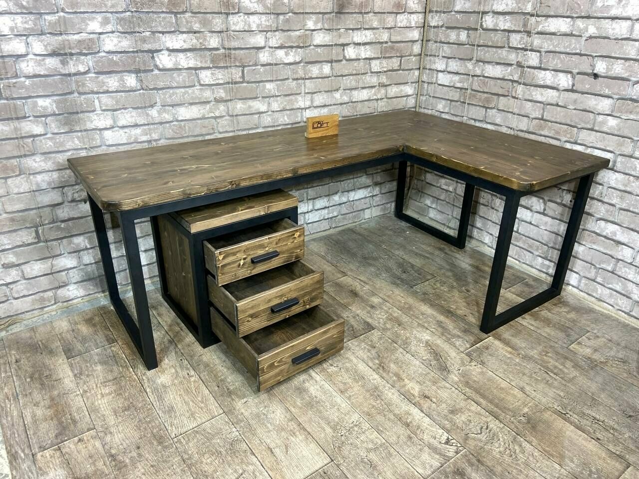 Угловой письменный стол EasyLOFT с тумбой и ящиком для хранения, 200/150 х 60 х 75