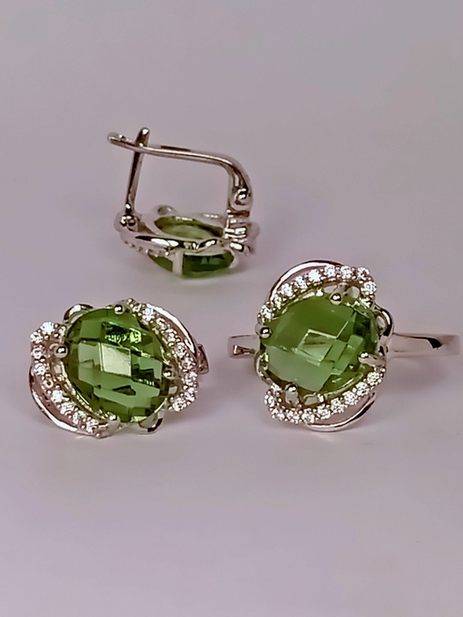 Ювелирный комплект, серебро, 925 проба, родирование, султанит, фианит