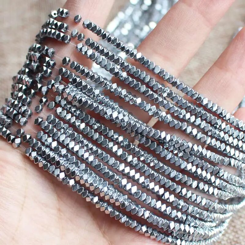 Серебряные гематитовые бусины граненые 2x4 мм, 100 шт