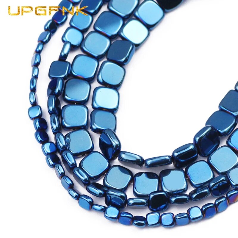 Бусины Из Гематита UPGFNK, плоские, квадратные, голубые, для самостоятельного изготовления ювелирных изделий, 4/6/8 мм