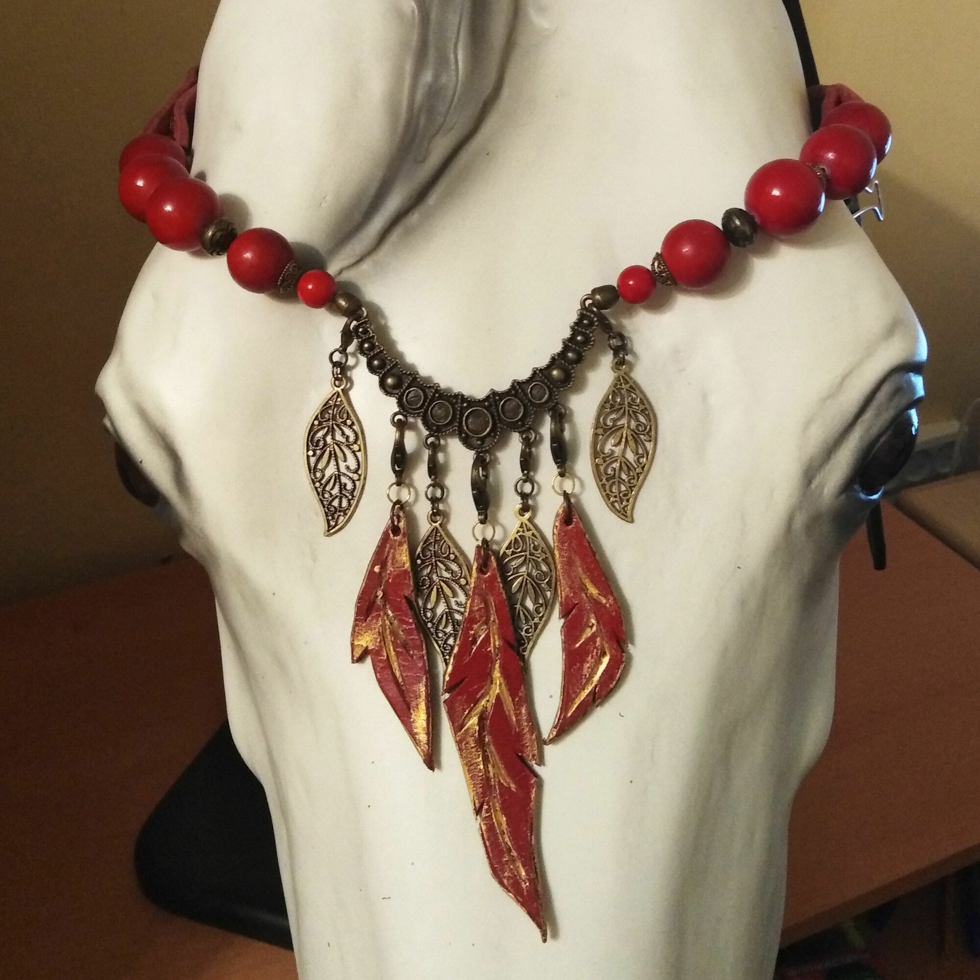 Налобник для лошади Огненные перья. Кожа, бусины, Pony