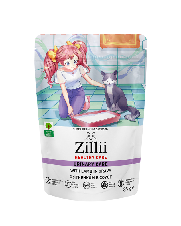 "ZILLII HEALTHY CARE Urinary Care" с ягненком в соусе" влажный корм для кошек 85гр(пауч)