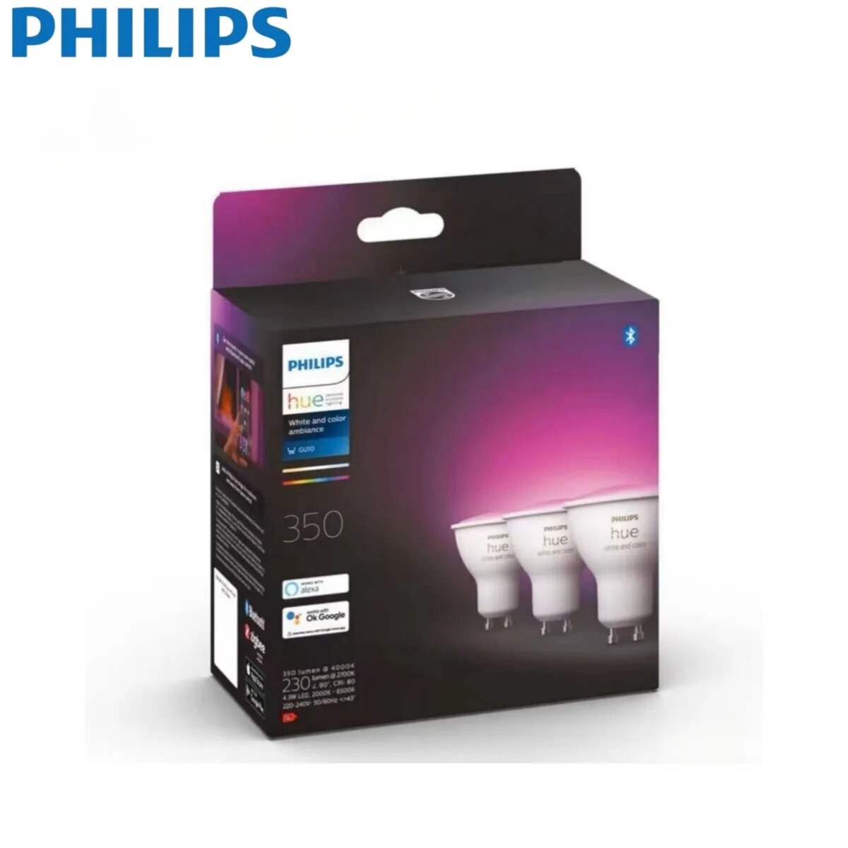 Philips Умная лампочка HueWCA 4.3W GU10, 5 Вт, 3 шт.