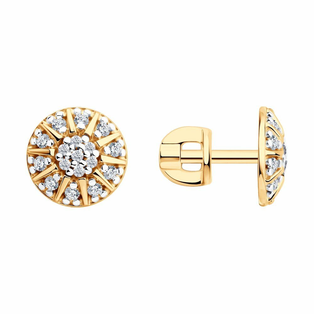 Серьги, серебро, 925 проба, золочение, фианит