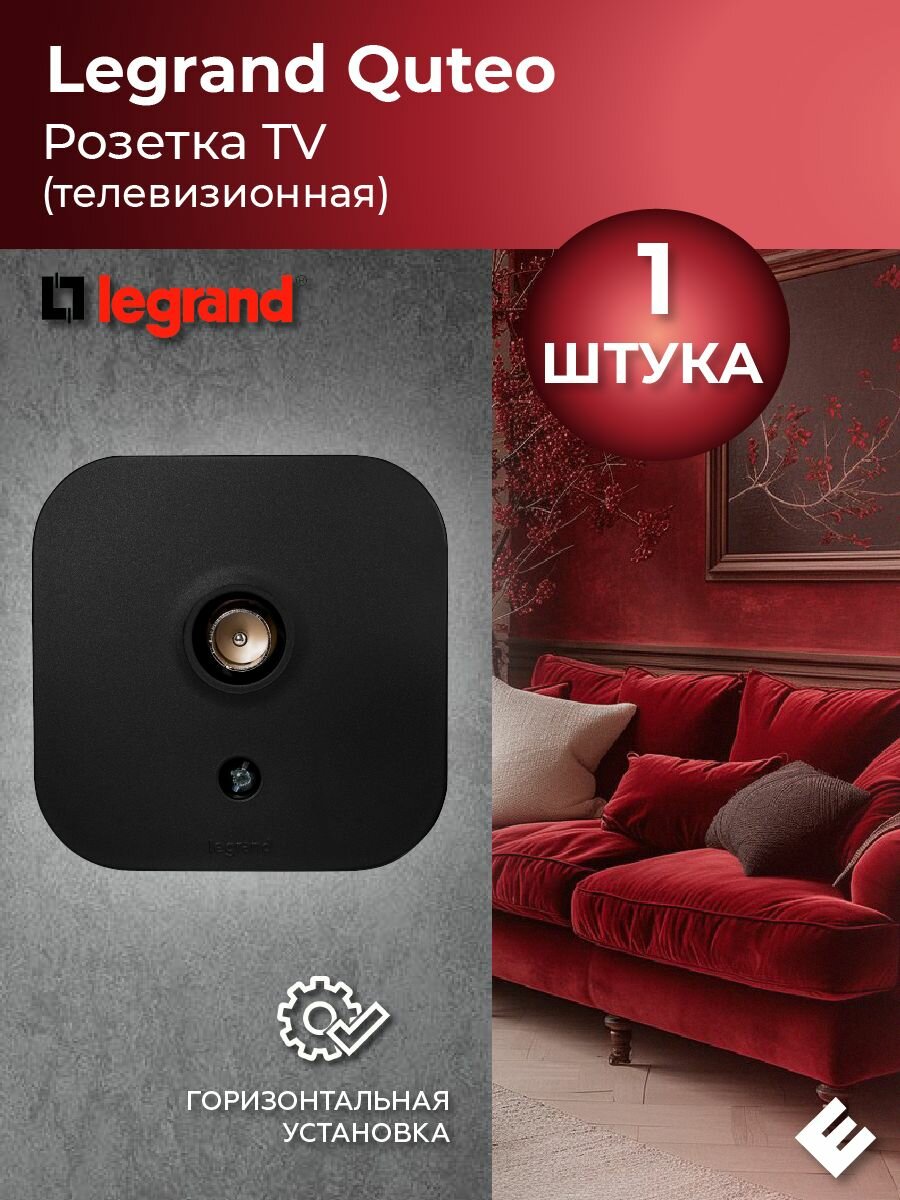 Розетка TV (телевизионная) "звезда", цвет Чёрный матовый Legrand Quteo