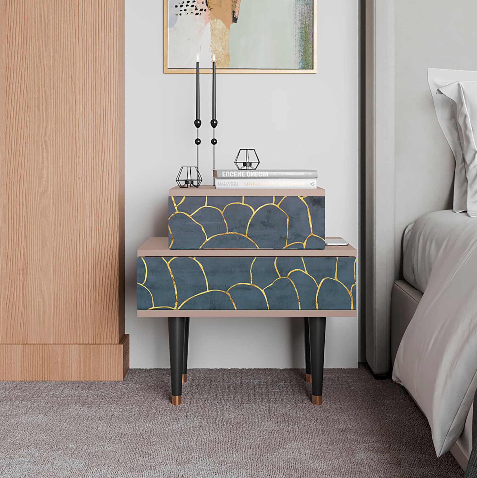 Прикроватная тумба - STORYZ - NS1 Blue Lagoon, Размер - 58 x 58 x 41 см, Цвет корпуса - , Бежевый