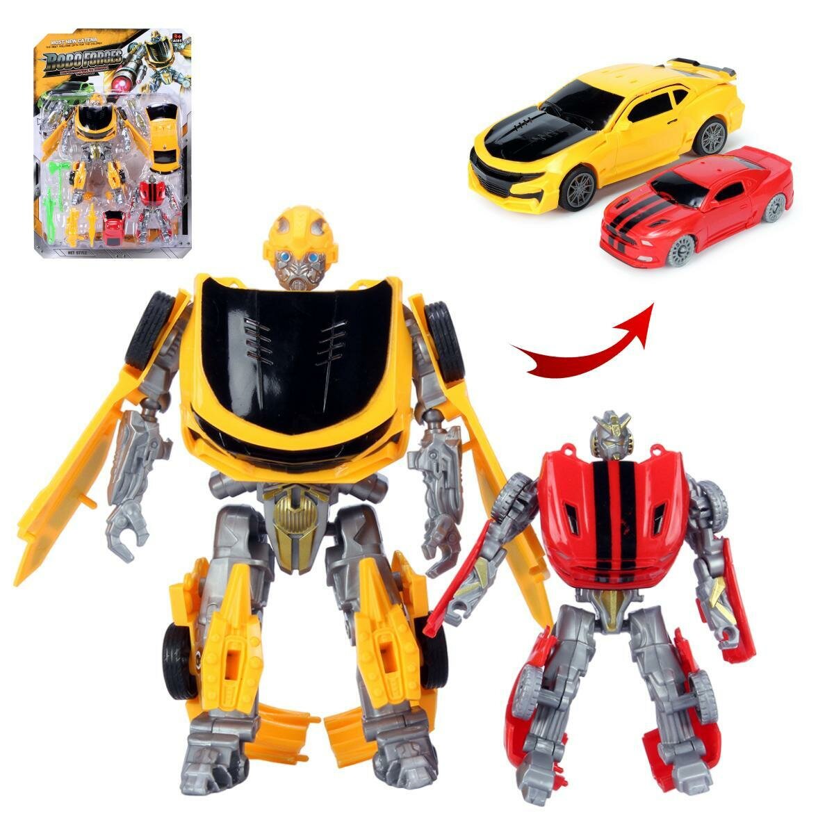 Трансформер-робот 2 в 1, желтый, с машинками, 47х32,5х7,5 см
