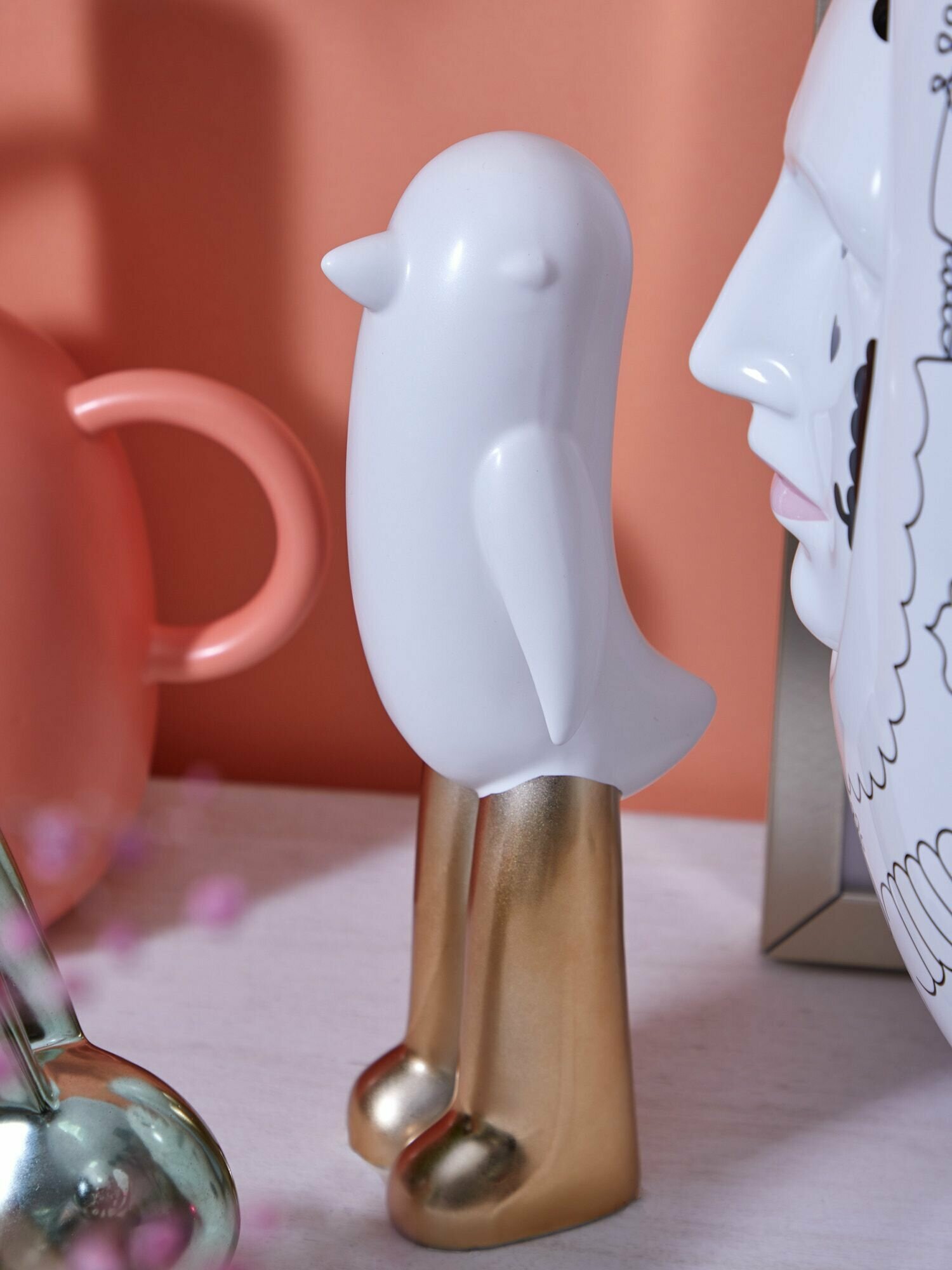 68-012 Фигурка Птичка 10х11х28см, Керамика, белый/золотой, Glasar