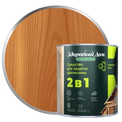 Деревозащитное средство Здоровый Дом 2в1 9 л , Тик.