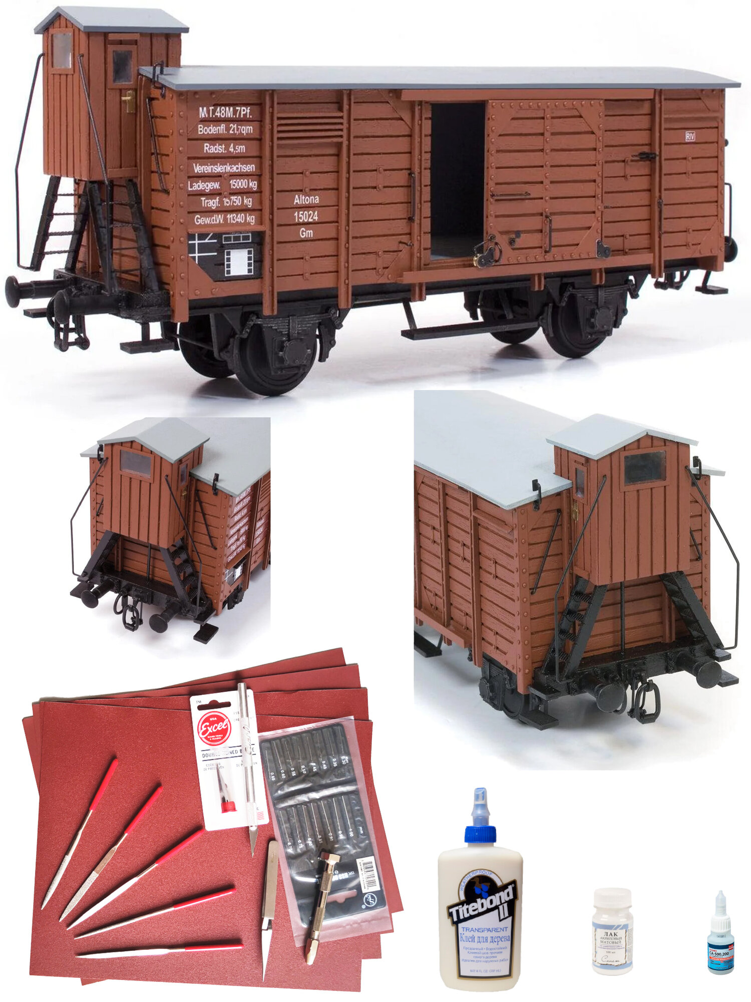 Сборная модель от OcCre, вагон Wagon (теплушка), М.1:32, подарочный набор, с инструментами, лаком и клеями