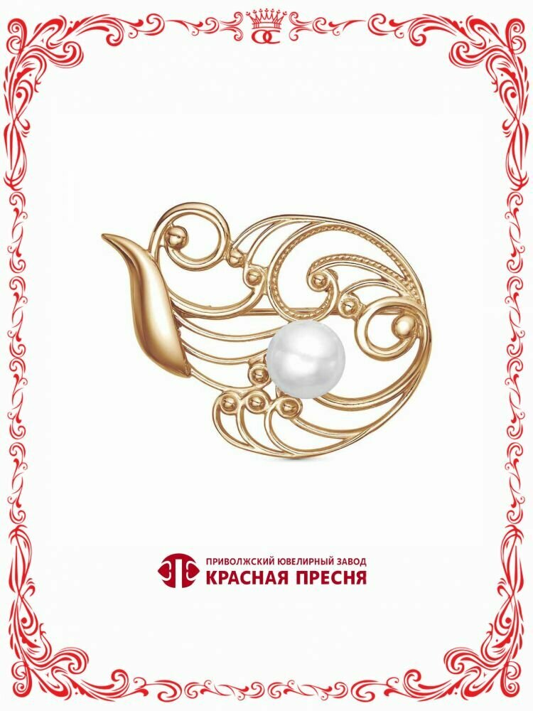 Брошь, жемчуг культивированный
