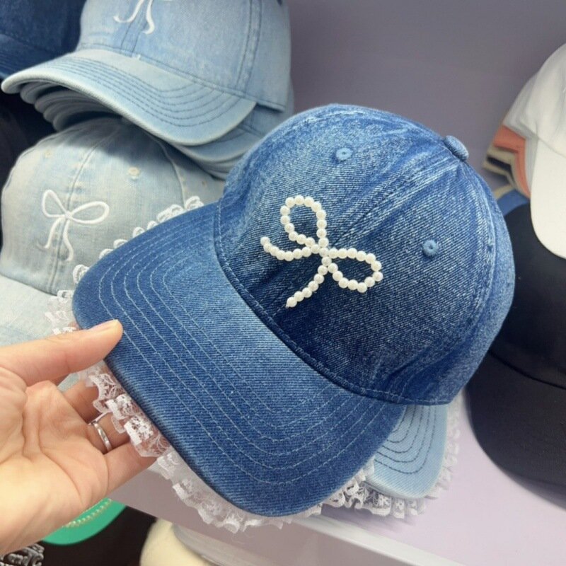 Бейсболка, женская, кружевная, джинсовая, размер M, синяя