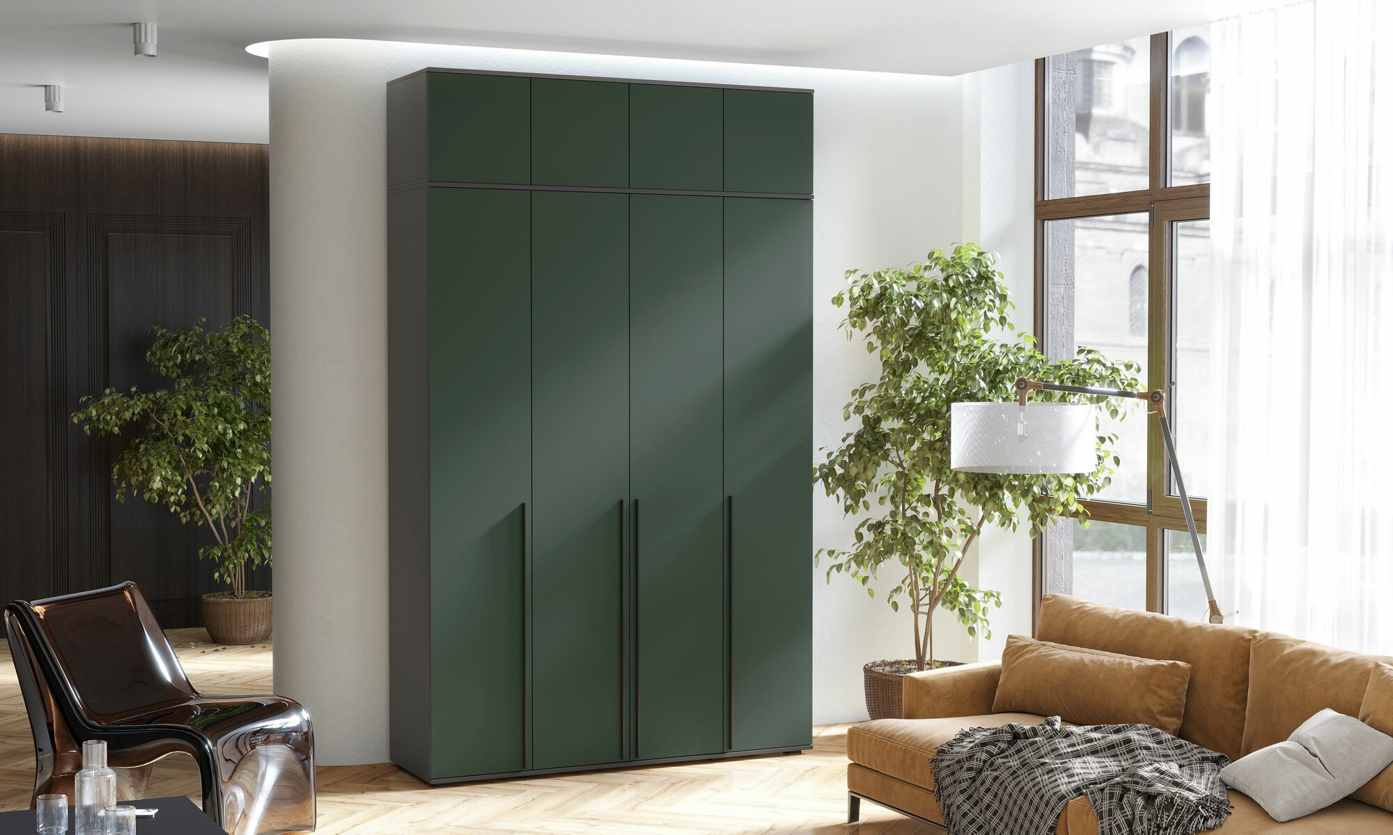 Шкаф МиФ Норд, 4 двери, с антресолью, изумрудный/графитовый, 160 см