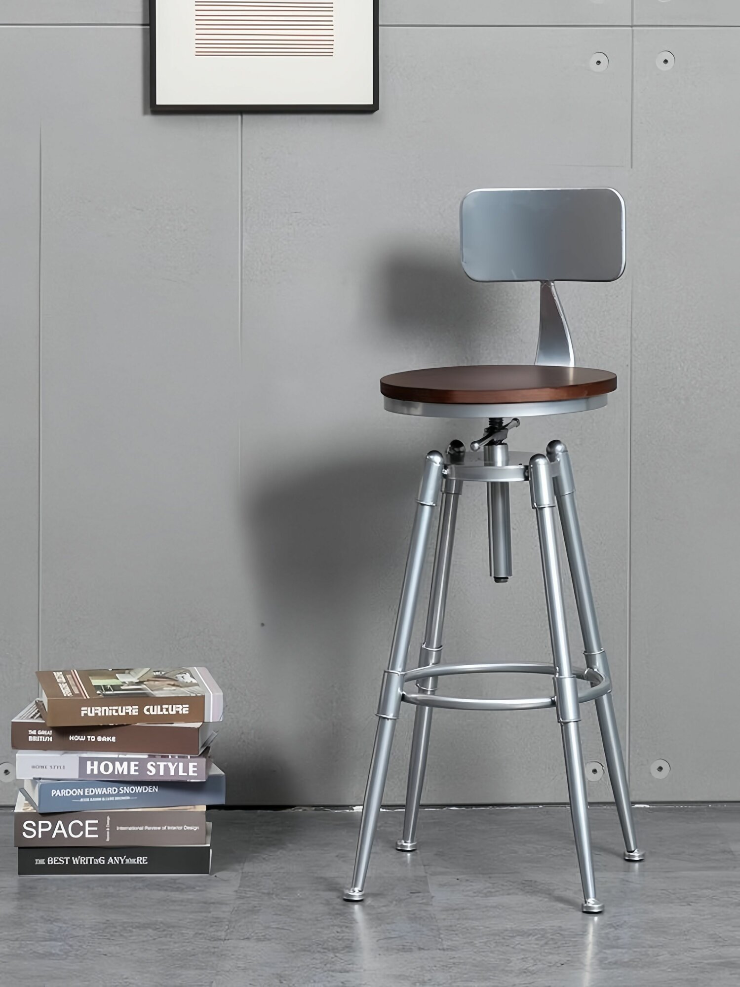 Барный стул Sevensvvnyy, с поворотным механизмом, массив дерева/кованое железо